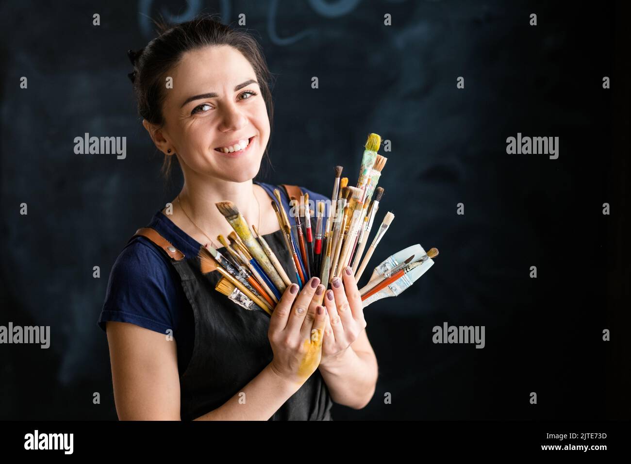 artist art supplies tools talent woman painter Stock Photo - Alamy