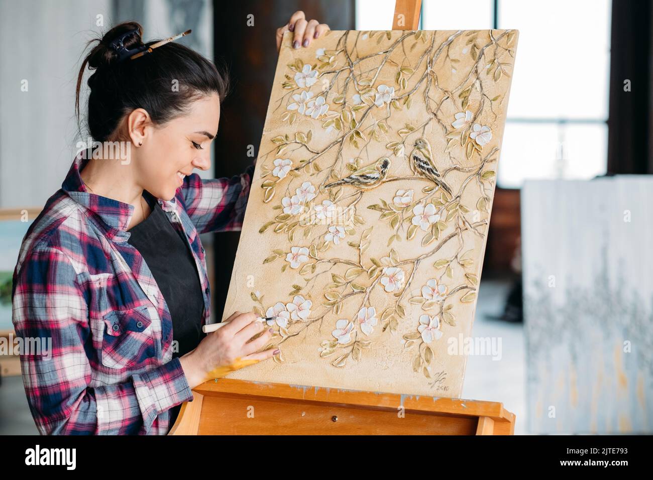 floral pattern artwork artist talent woman painter Stock Photo - Alamy