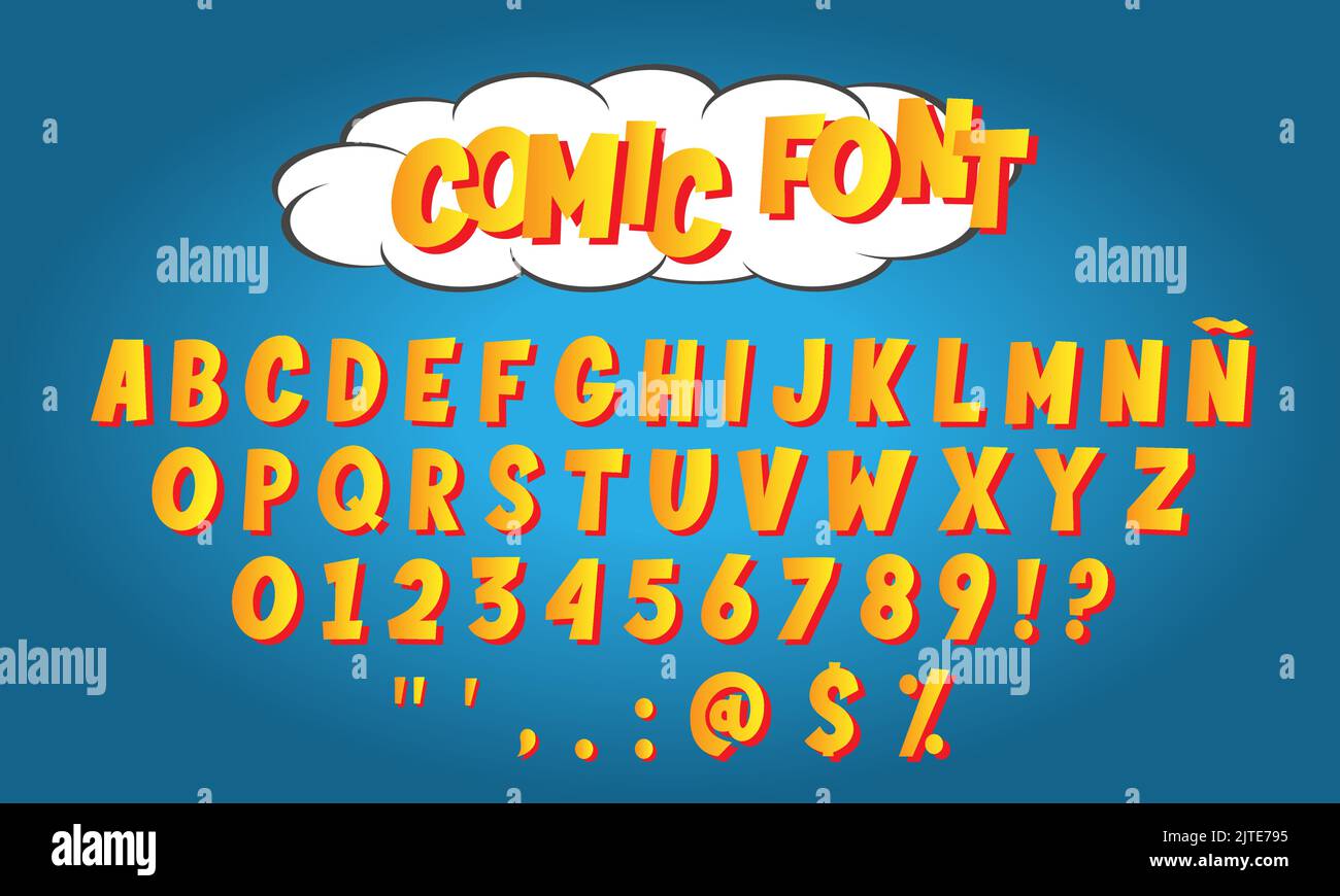 Comic Style Alphabet Letters And Numbers For Titles Cartoon