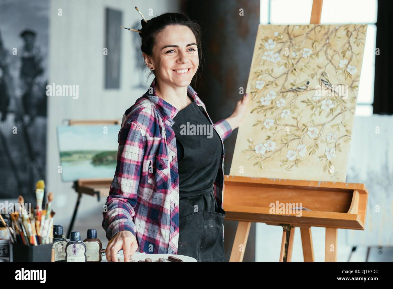 idea memories delight woman artist painting art Stock Photo - Alamy
