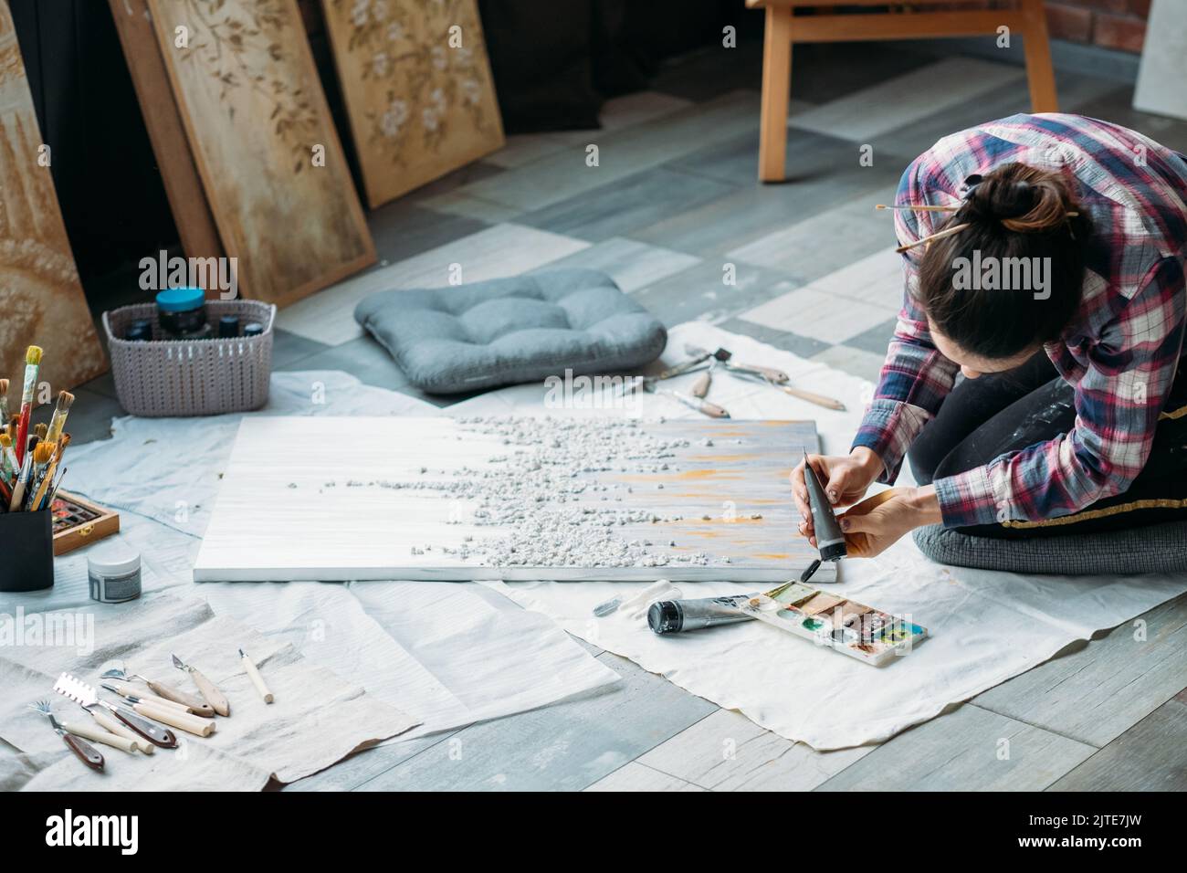 Creative workspace painting supplies hi-res stock photography and ...