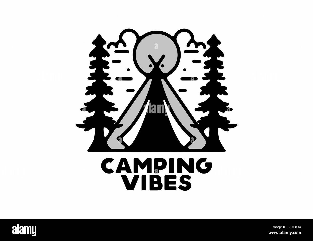 The Triangle tent and pine trees line art design Stock Vector Image ...