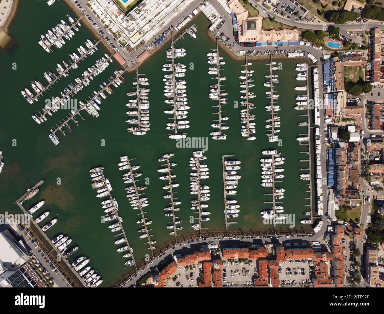 An aerial view of the harbour and a coastal town Stock Photo - Alamy