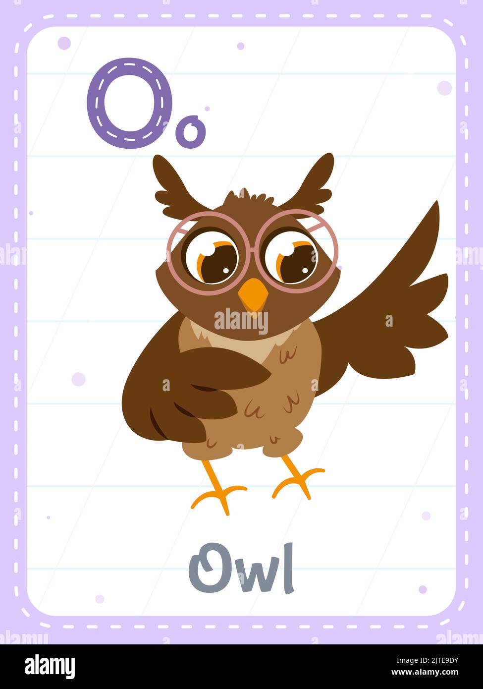 Alphabet printable flashcard with letter O. Cartoon cute owl bird ...