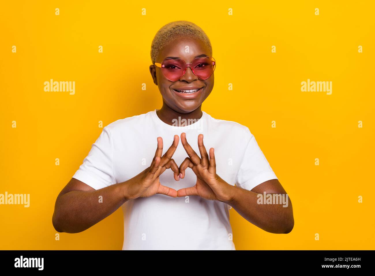 Photo of charming sweet girlfriend dressed white trendy clothes show ...