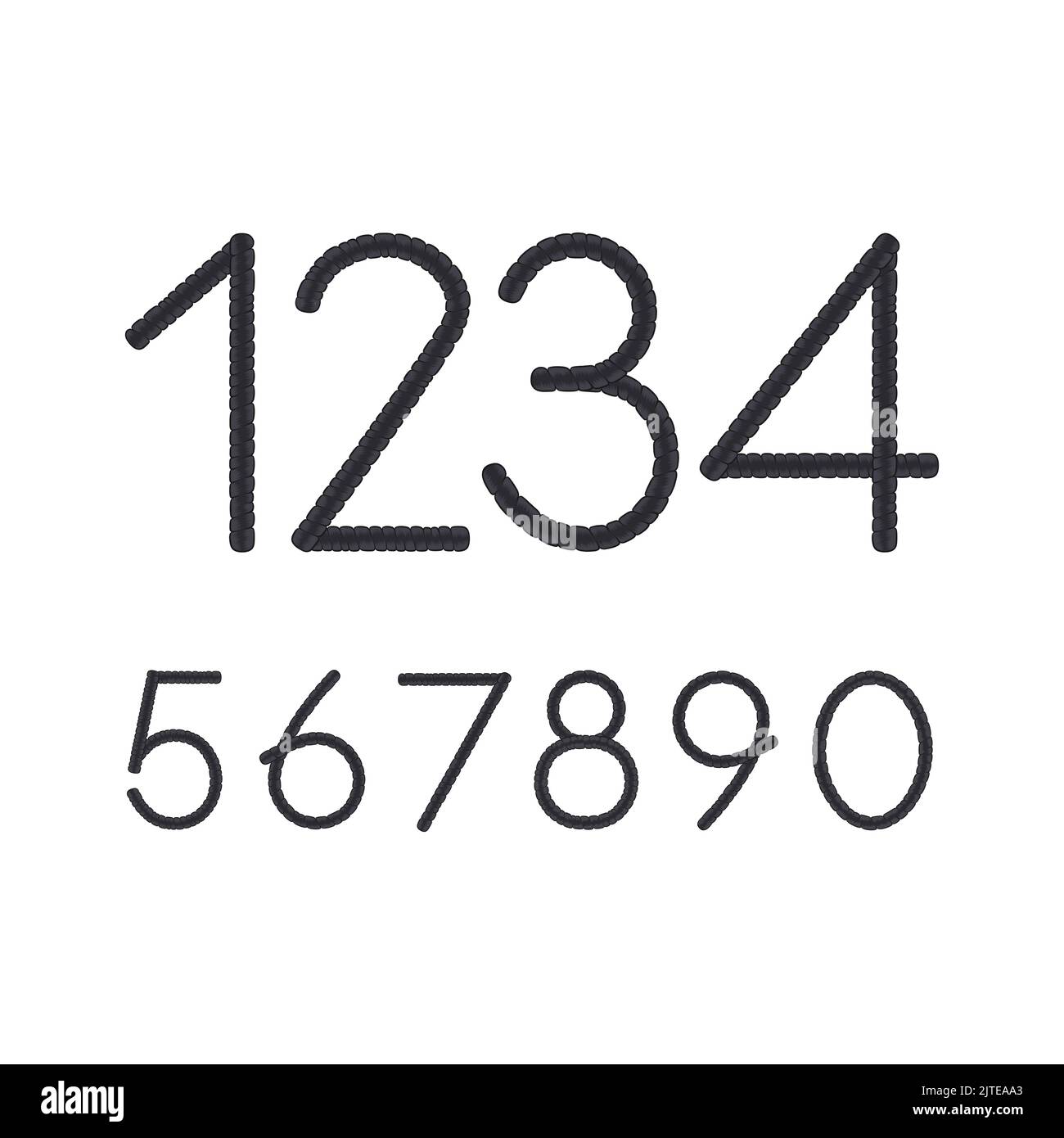 Font, numbers from dreadlocks. Isolated vector objects on a white ...