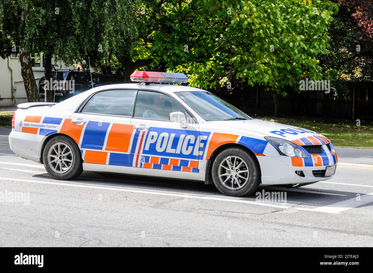A Police patrol car in Queenstown, Otago on the South Island of New ...