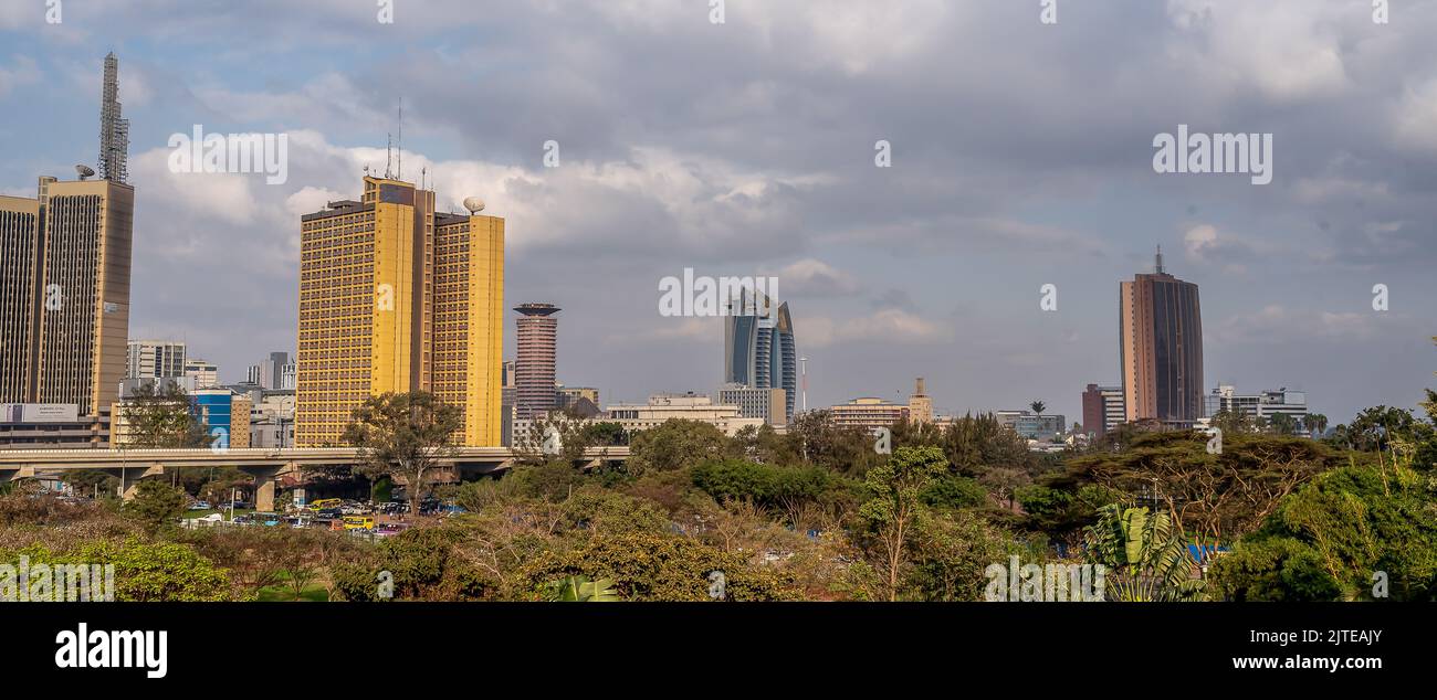 The new Nairobi skyline. On the foreground is the refurbished park and ...
