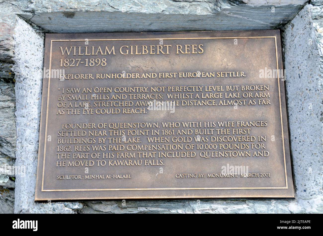 A plaque at the foot of a statue of William Gilbert Rees, Founder of ...