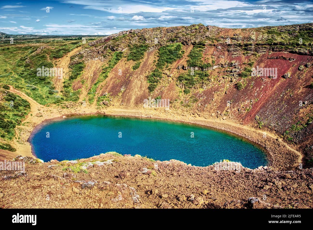 Kerid - volcanic crater with a lake inside, Iceland - hdr photograph ...
