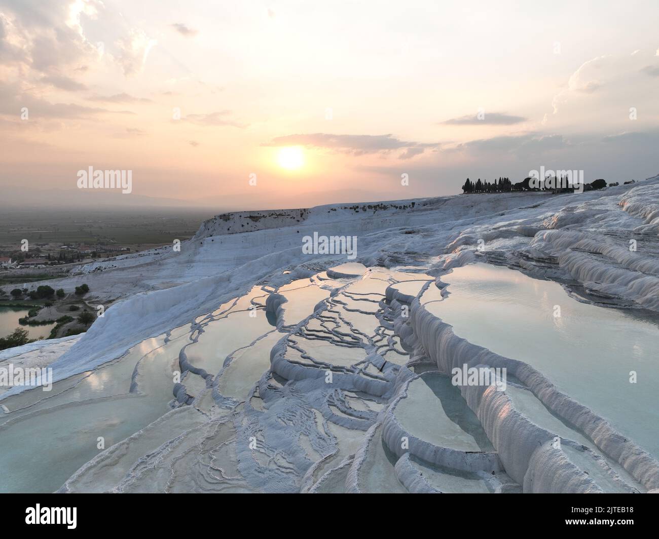 Pamukkale Travertines Cinematic Aerial Drone footage. Turkish famous ...