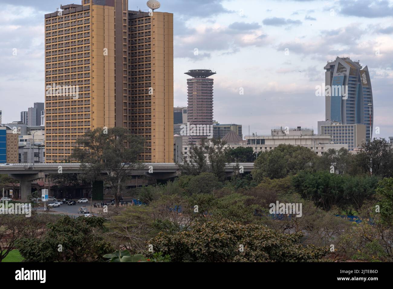 The new Nairobi skyline. On the foreground is the refurbished park and ...