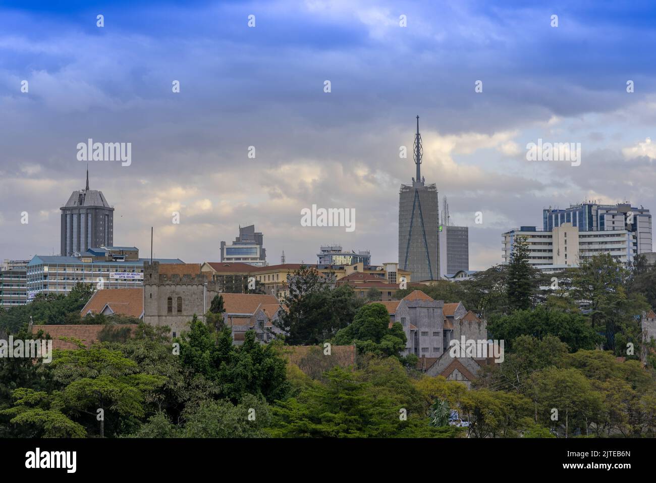 The new Nairobi skyline. On the foreground is the refurbished park and ...