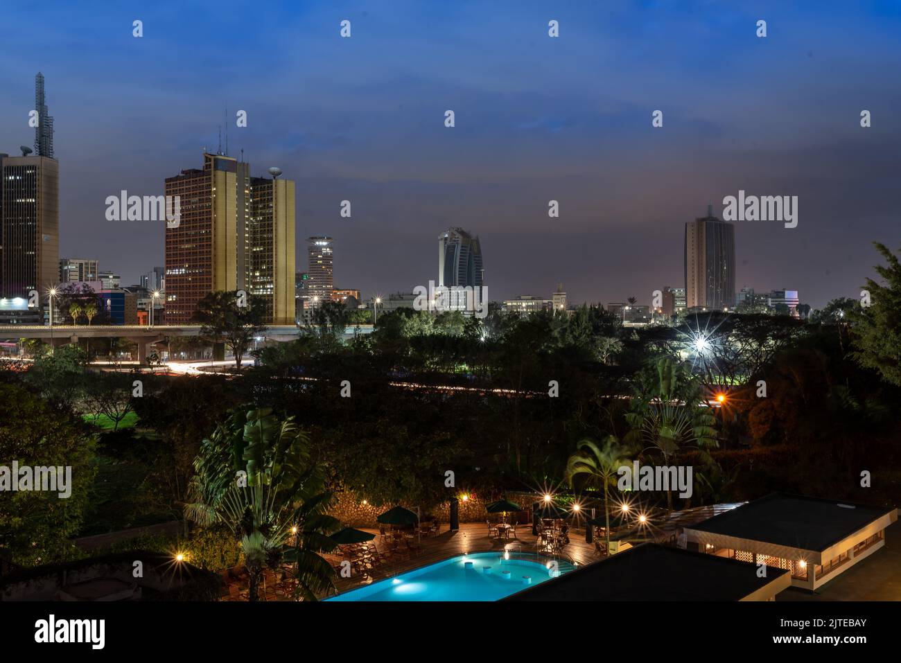 Nairobi new night skyline. On the foreground is the Nairobi Serena ...