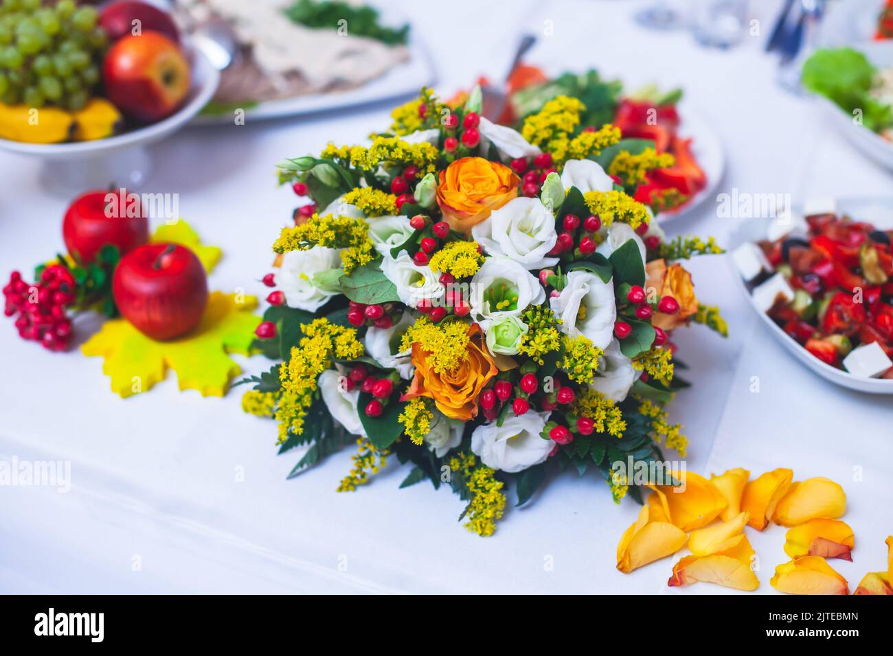 Beautiful table decoration in orange autumn fall colours, table ...