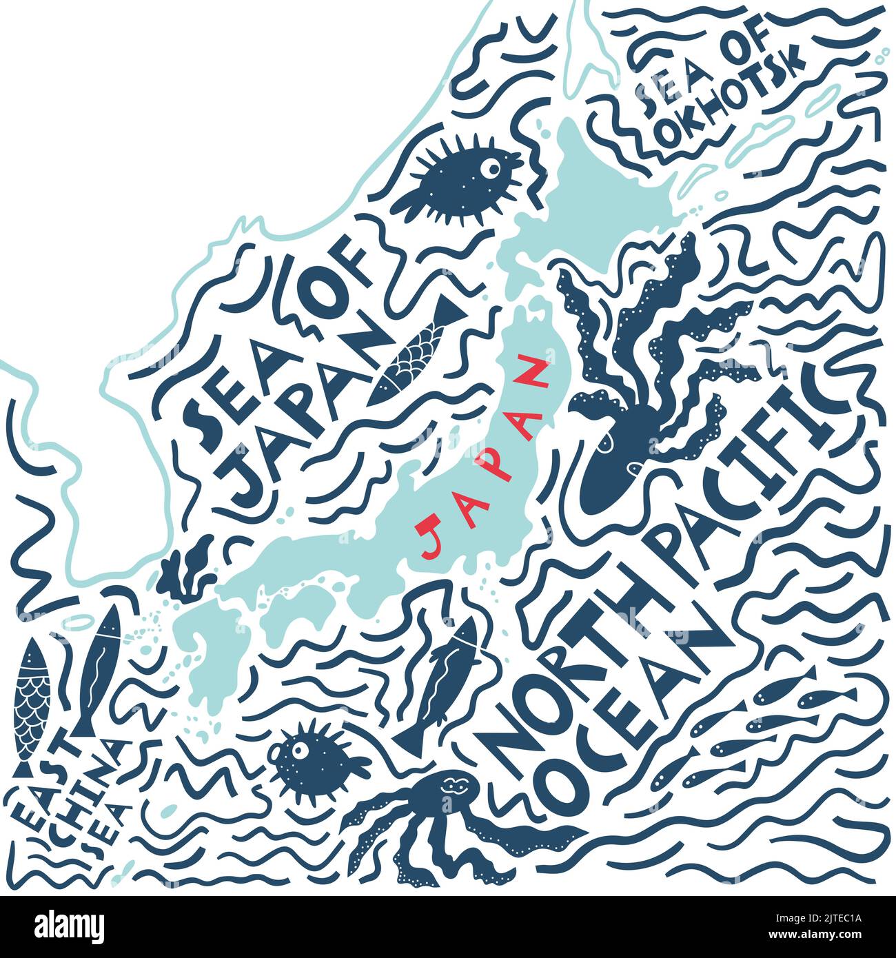 Vector hand drawn stylized map of Japan. East map element. Japanese ...