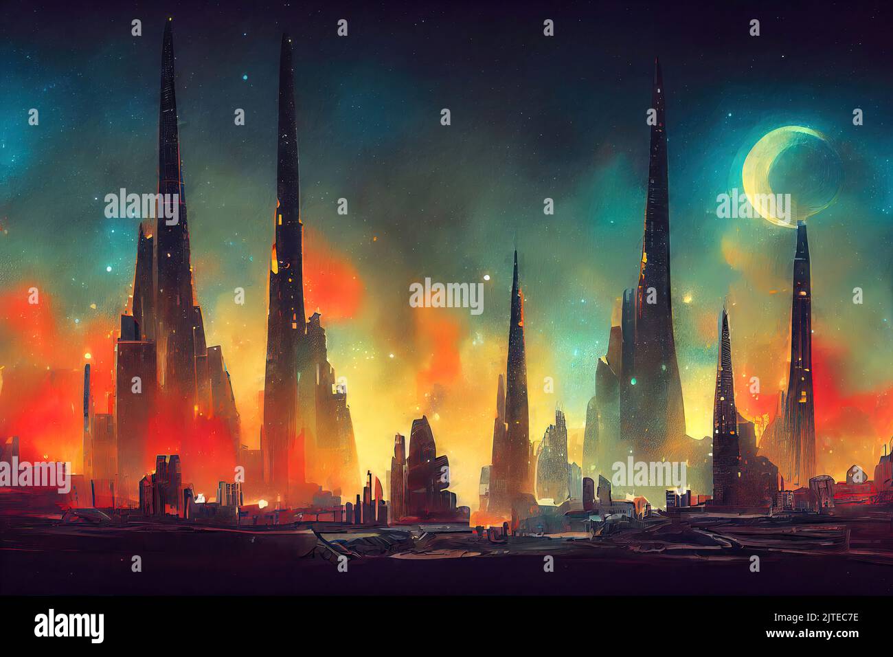 Futuristic city skyline illustration hi-res stock photography and ...