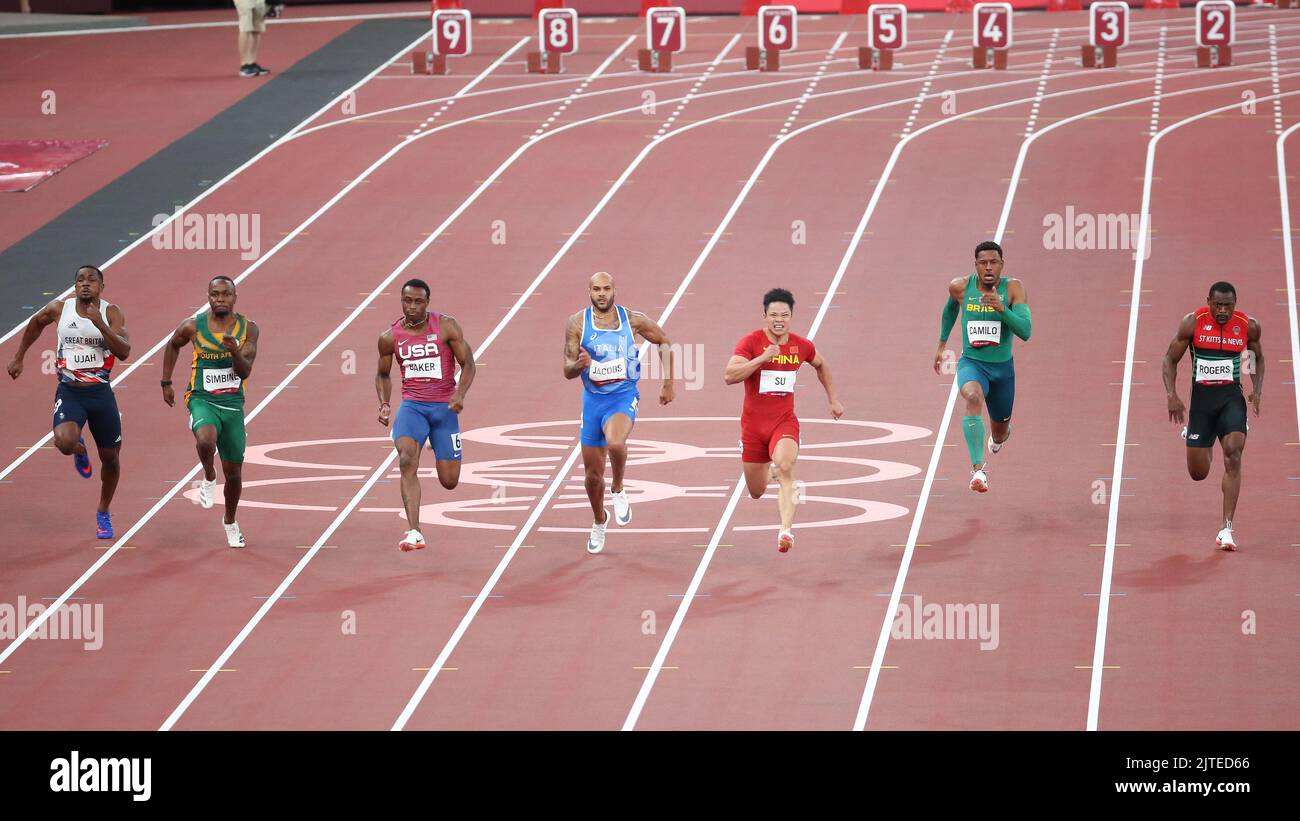 August 01st 2021 Tokyo Japan Chijindu Ujah Of Great Britain Akani Simbine Of South Africa