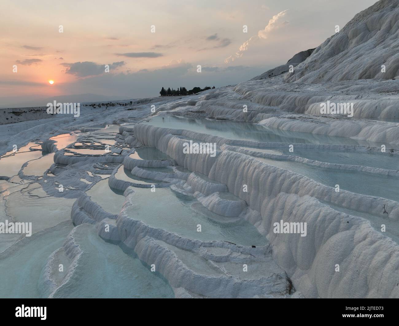 Pamukkale Travertines Cinematic Aerial Drone footage. Turkish famous ...