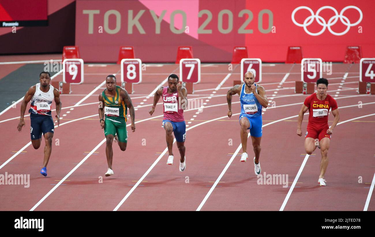 August 01st 2021 Tokyo Japan Chijindu Ujah Of Great Britain Akani Simbine Of South Africa