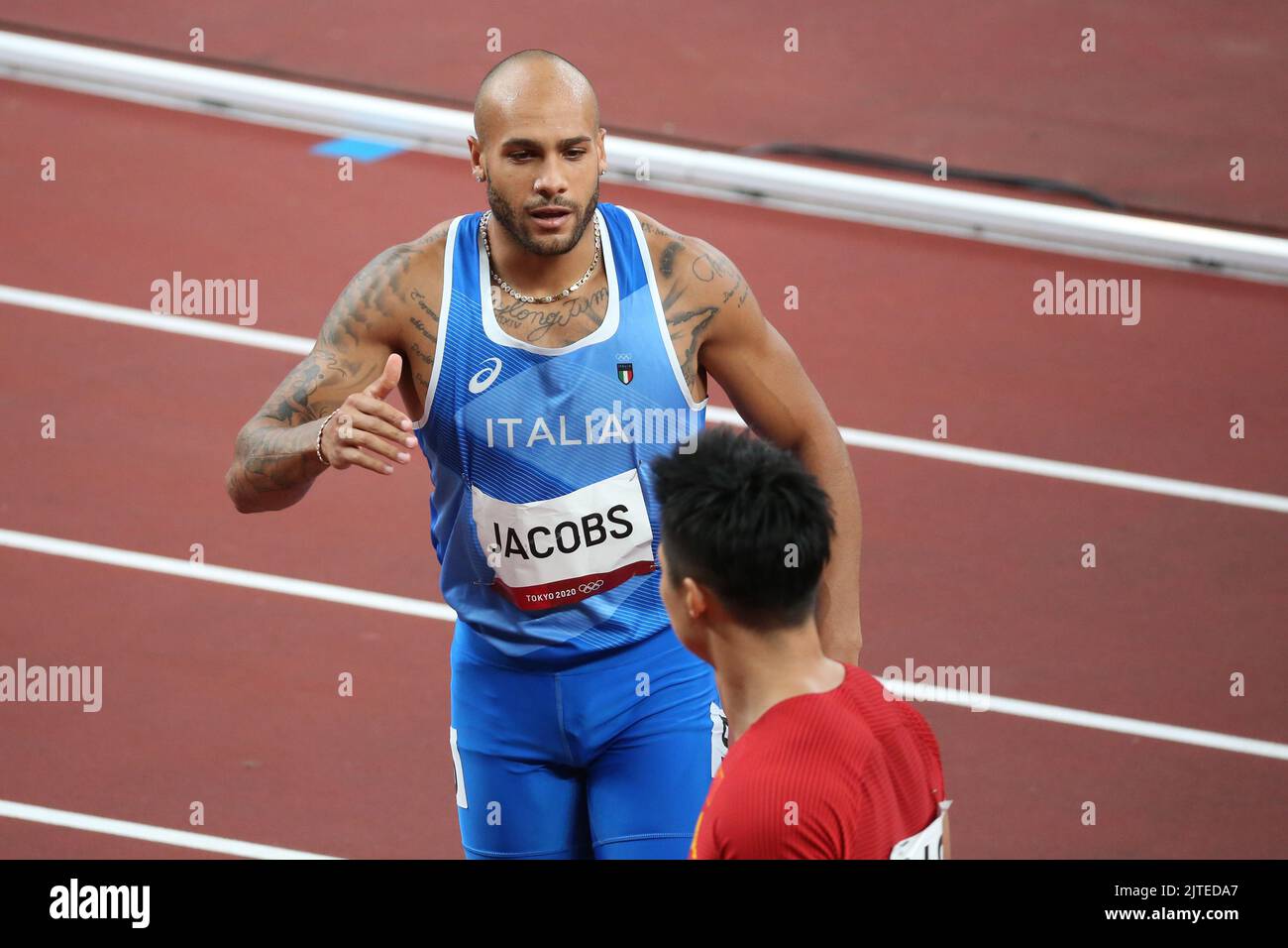 August 01st, 2021 - Tokyo, Japan: Lamont Marcell Jacobs breaks the ...