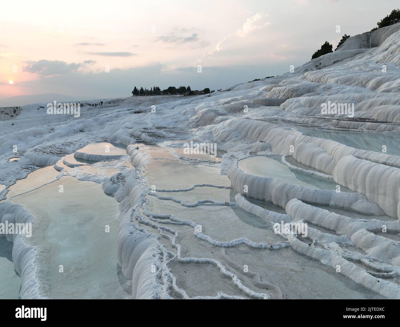 Pamukkale Travertines Cinematic Aerial Drone footage. Turkish famous ...