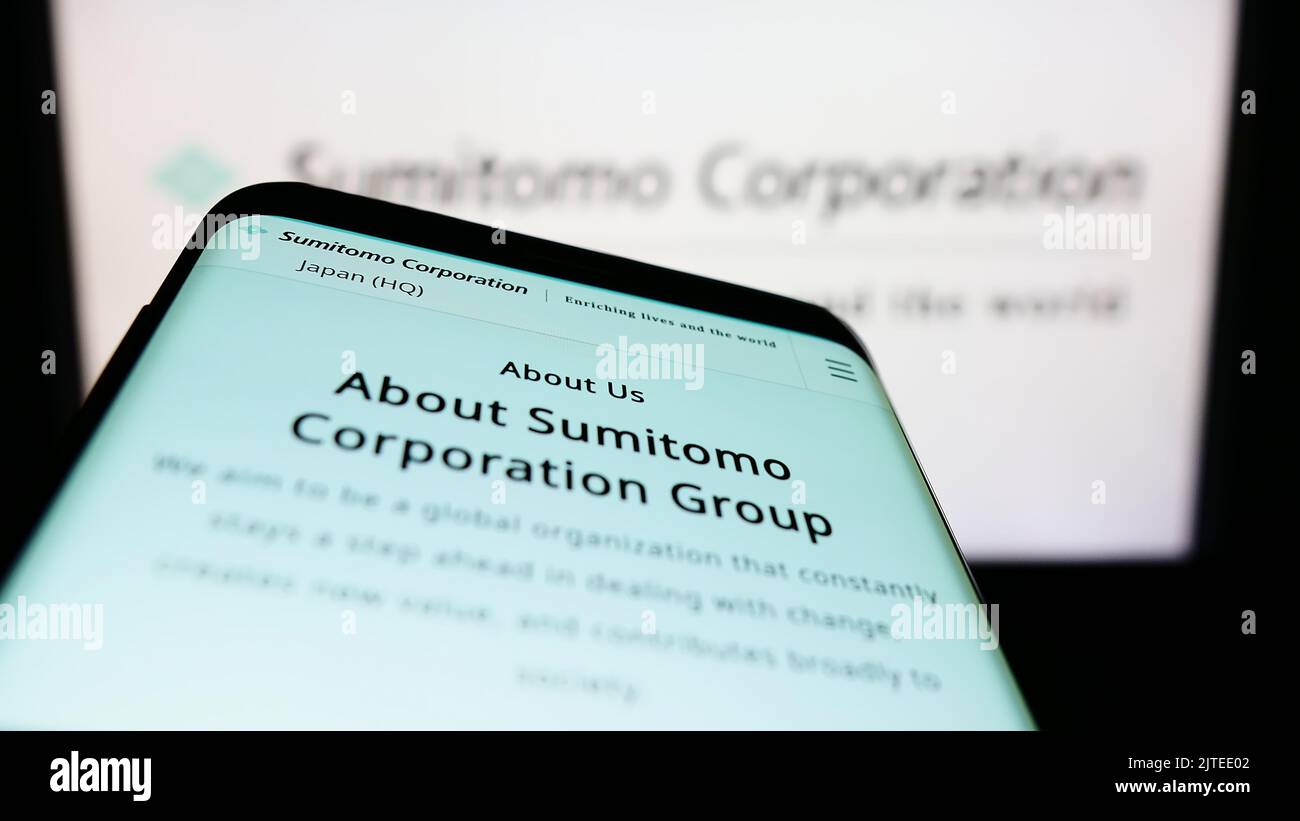 Mobile phone with website of Japanese company Sumitomo Corporation on ...