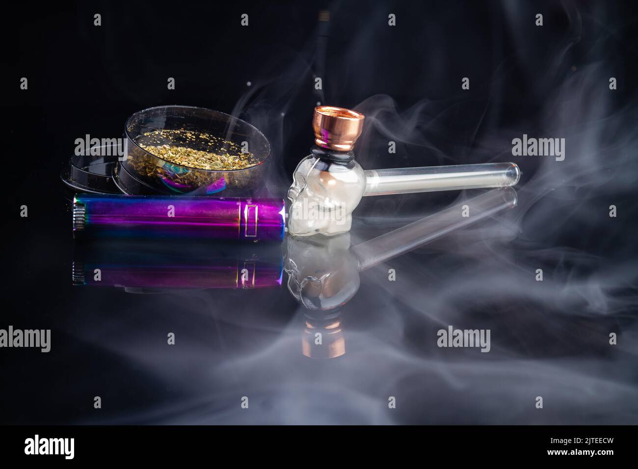 Cool smoking pipe with weed and a lot of thick white smoke. Mj cannabis ...