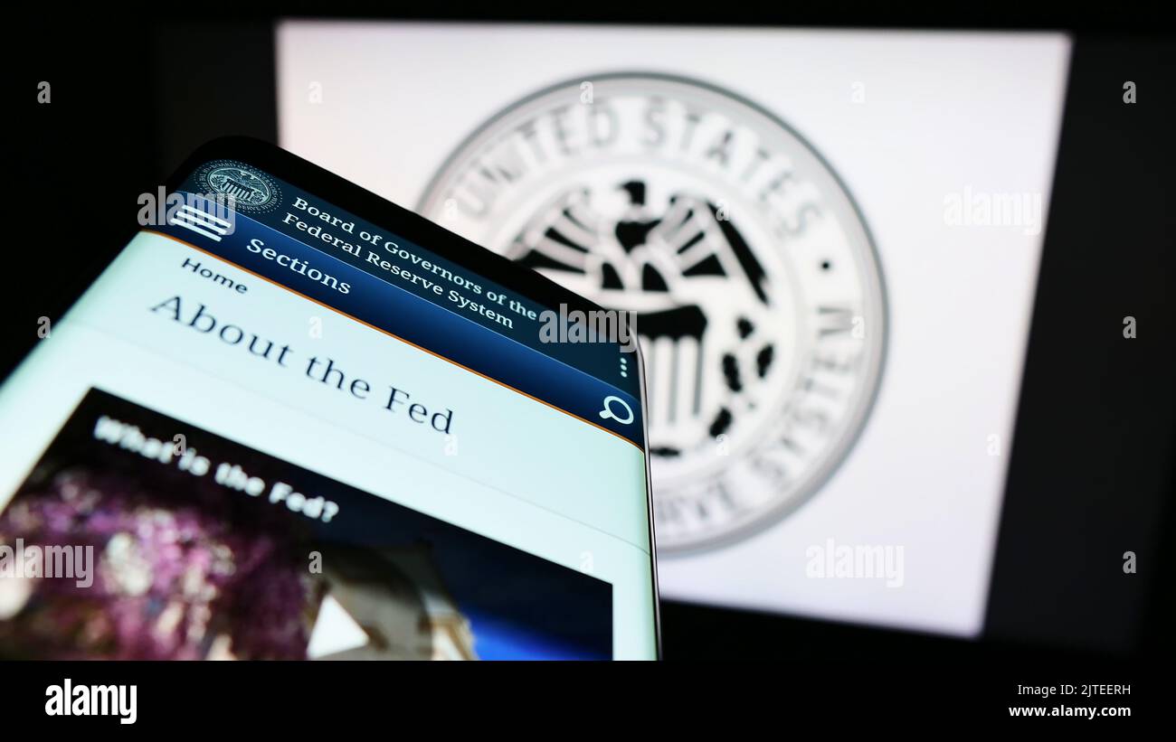 Smartphone with website of United States Federal Reserve System (Fed ...