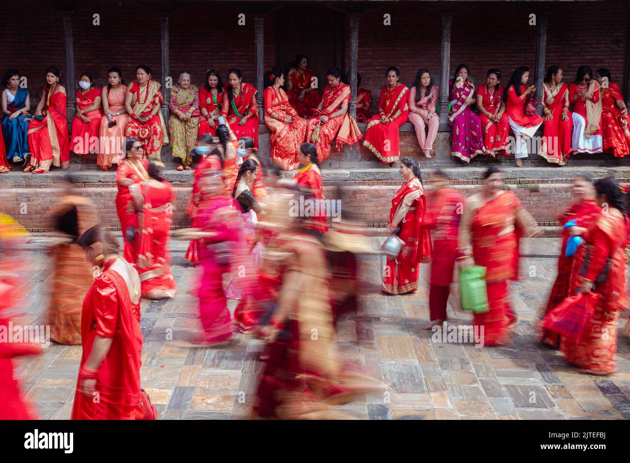 Kathmandu, Nepal. 07th Sep, 2022. Nepalese Hindu women sing, dance, and ...