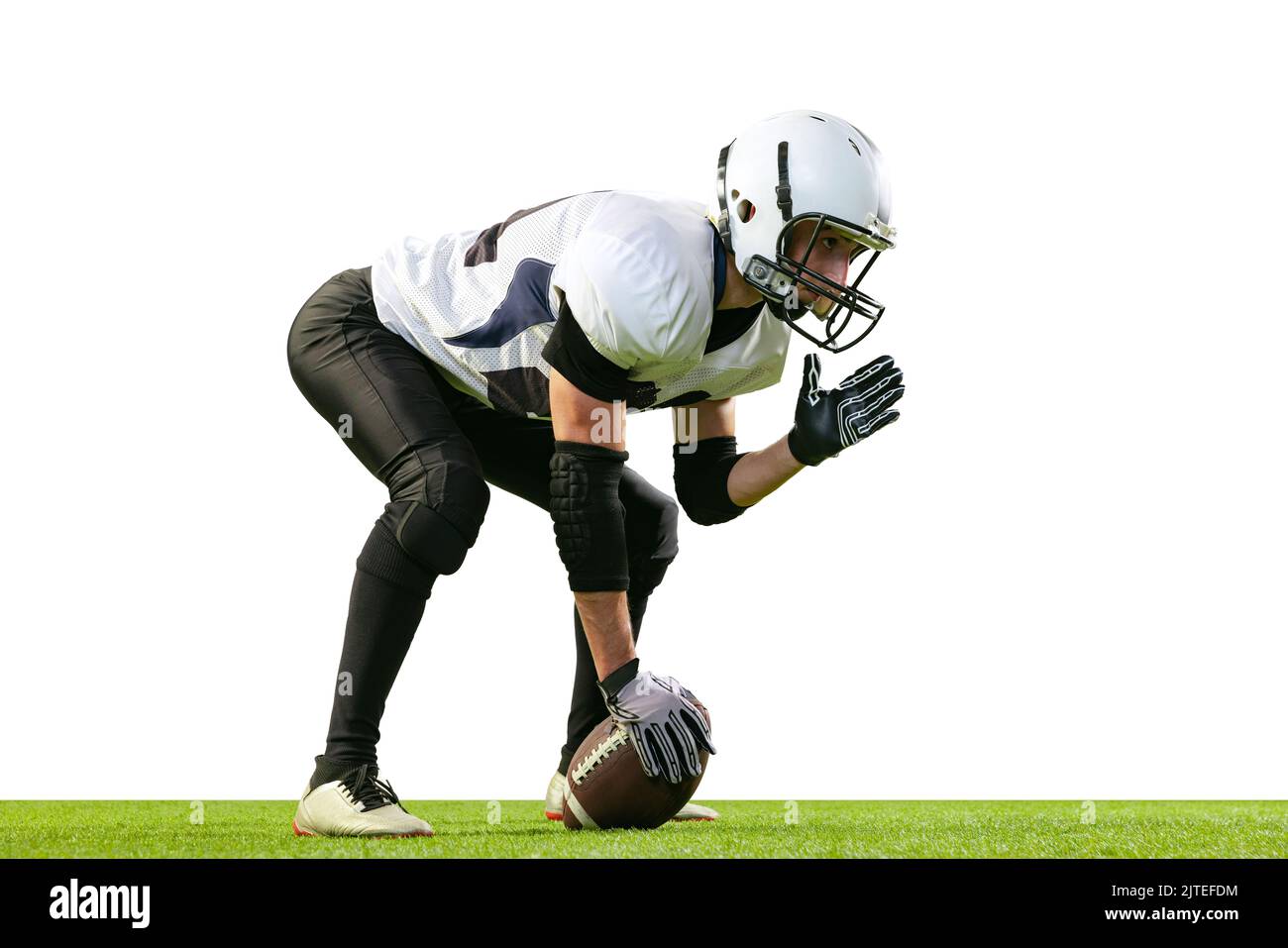 Portrait of concentrated man, professional american football player ...