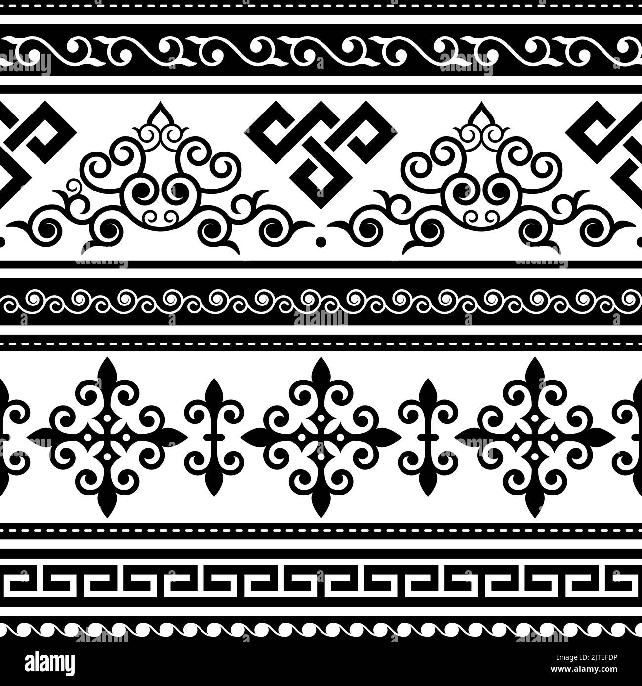 Seamless oriental vector pattern inspired by folk art from Monogolia ...