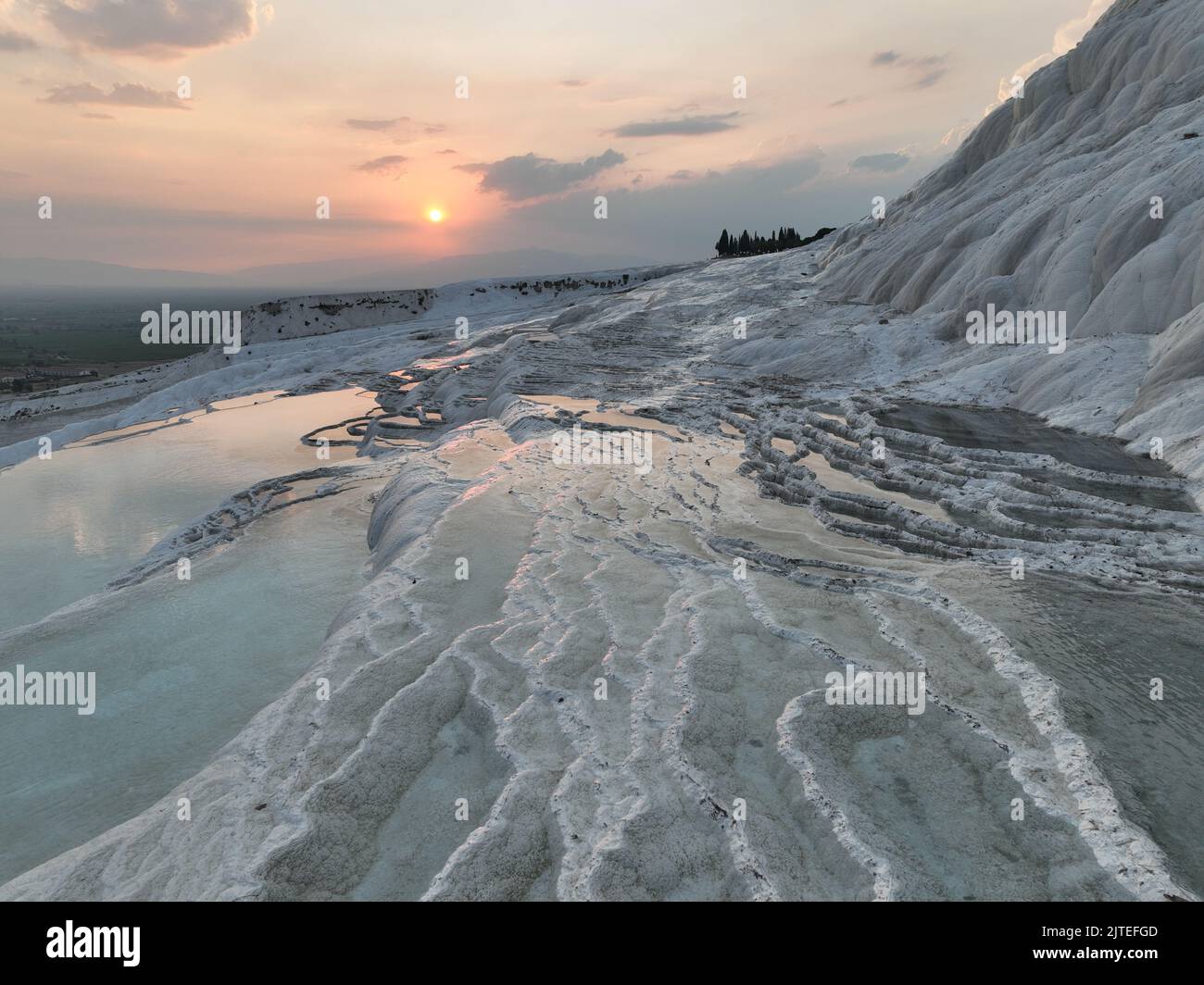 Pamukkale Travertines Cinematic Aerial Drone footage. Turkish famous ...