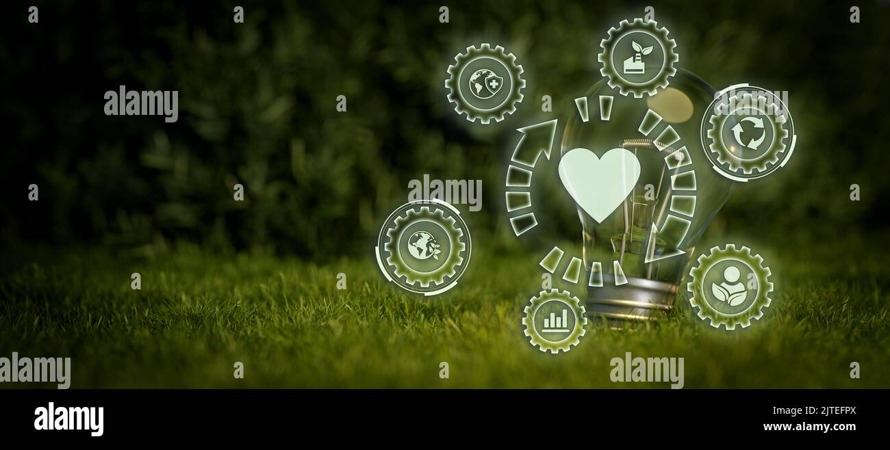 Co2. Light bulb with natural green background with icons in co2 ...