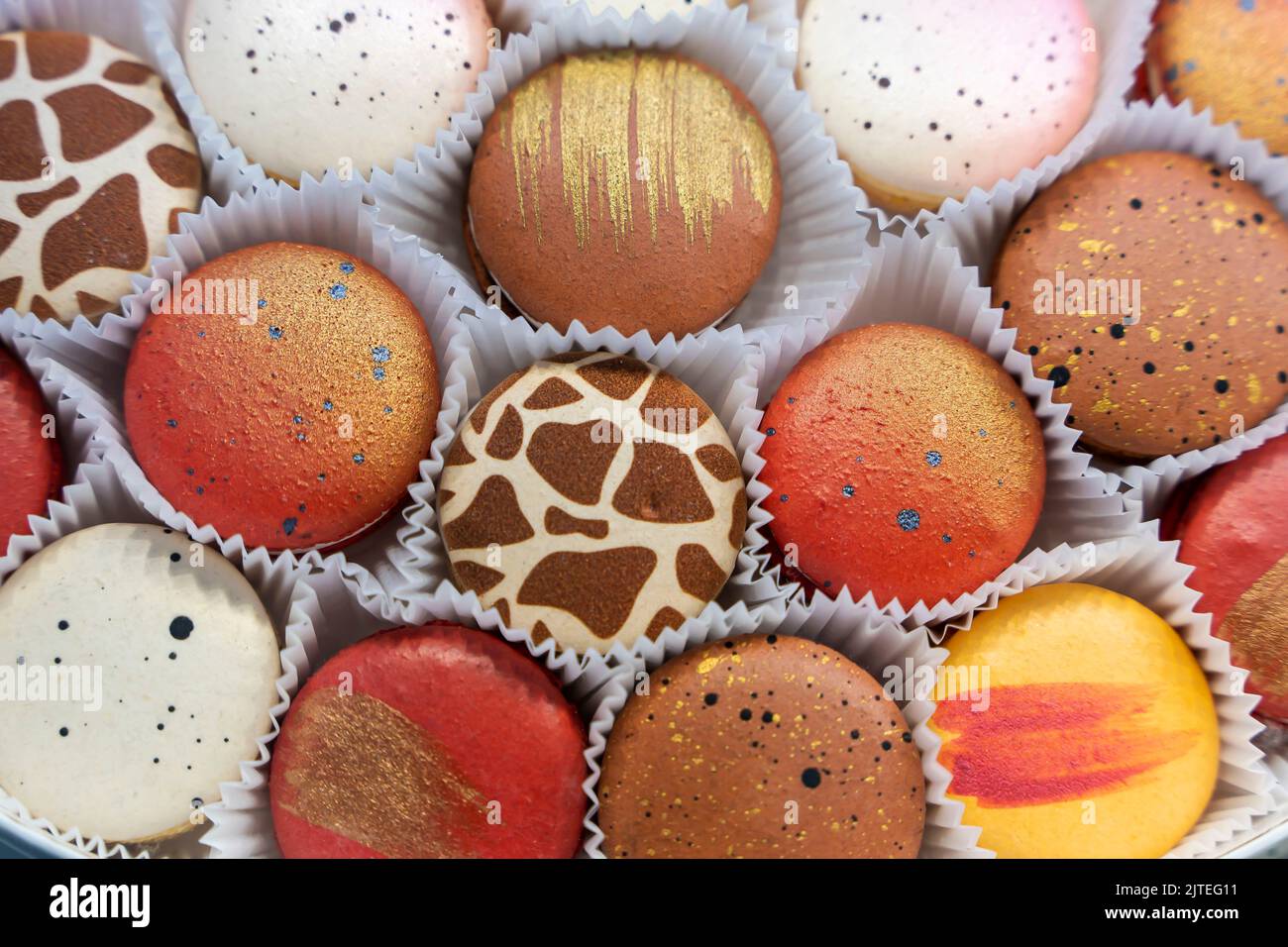 delicious macaroni cookies. Multi-colored macaroni biscuits in a box ...