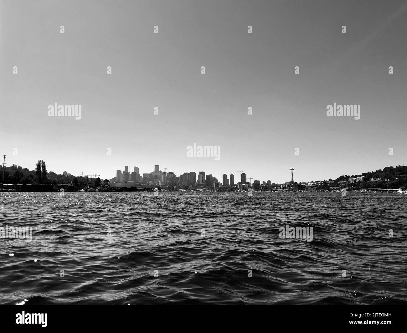 A grayscale of waterfront modern buildings of Seattle Stock Photo - Alamy