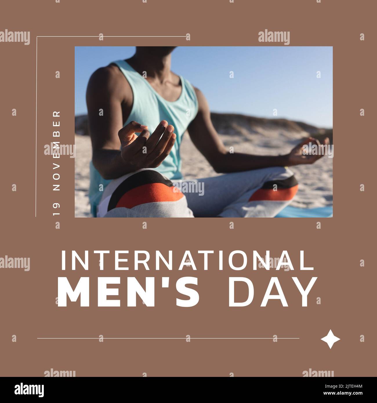 Digital composite image of african american man meditating at beach ...