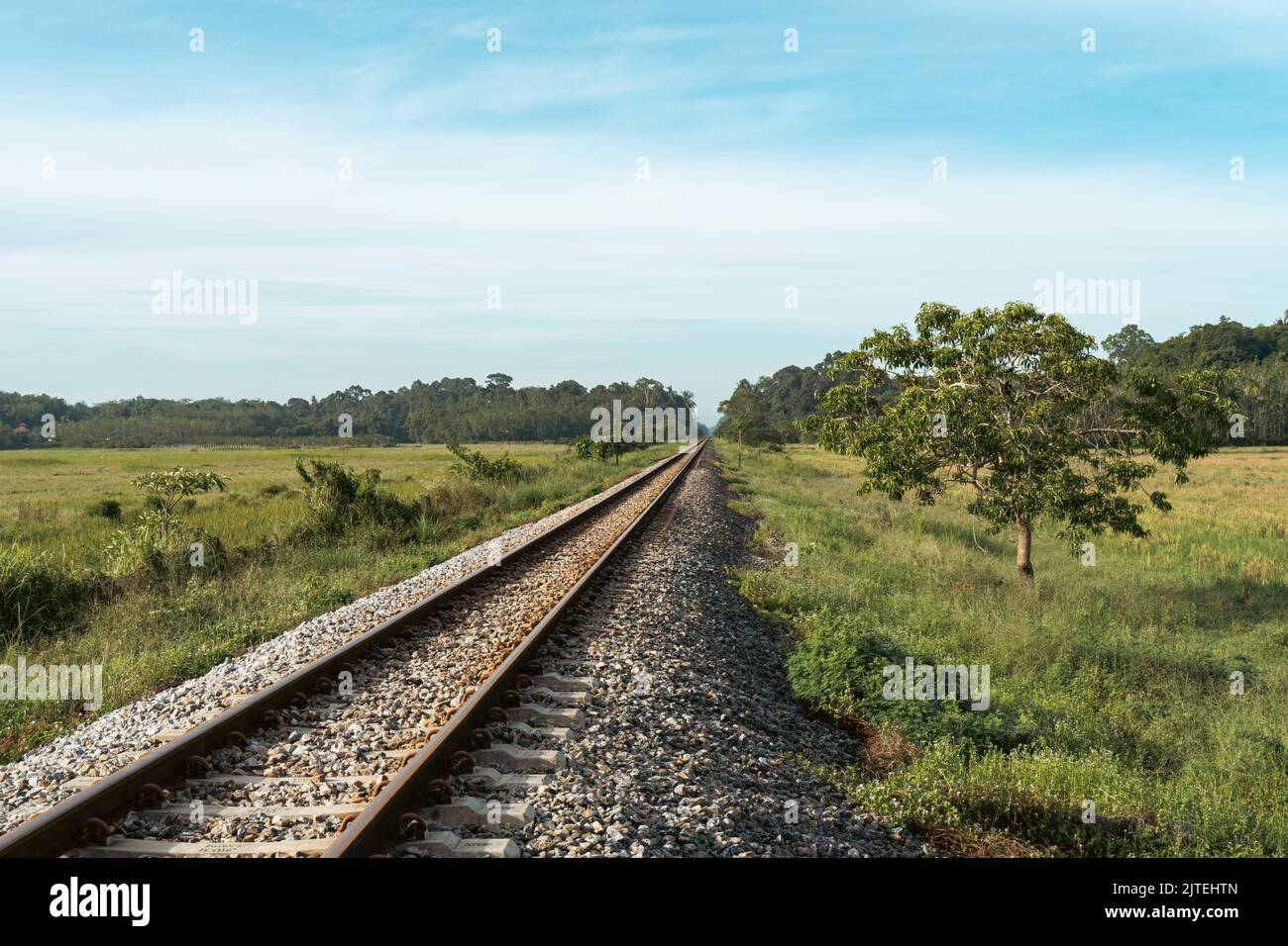 A railway track that runs through an isolated part of the east coast of ...