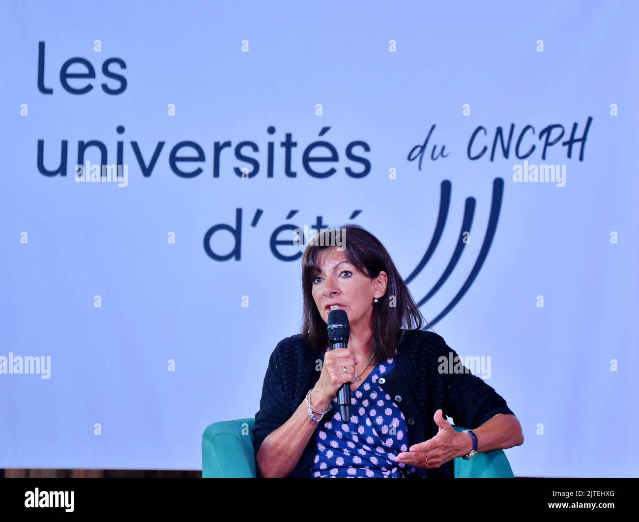 Mayor of Paris Anne Hidalgo attending the 3rd CNCPH summer university ...
