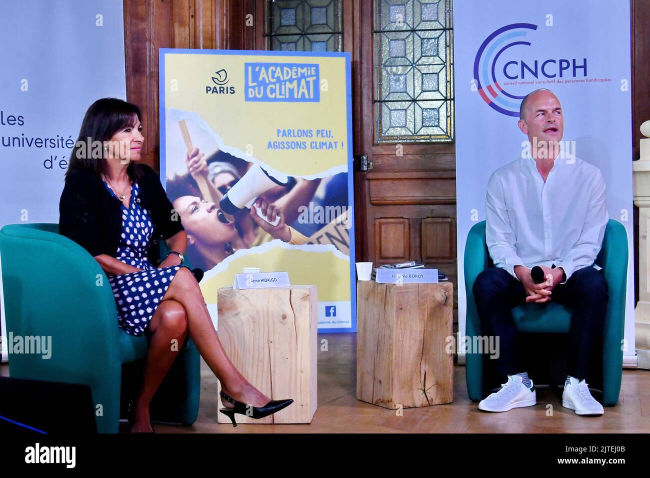 Mayor of Paris Anne Hidalgo and President of CNCPH, Jérémie Boroy ...
