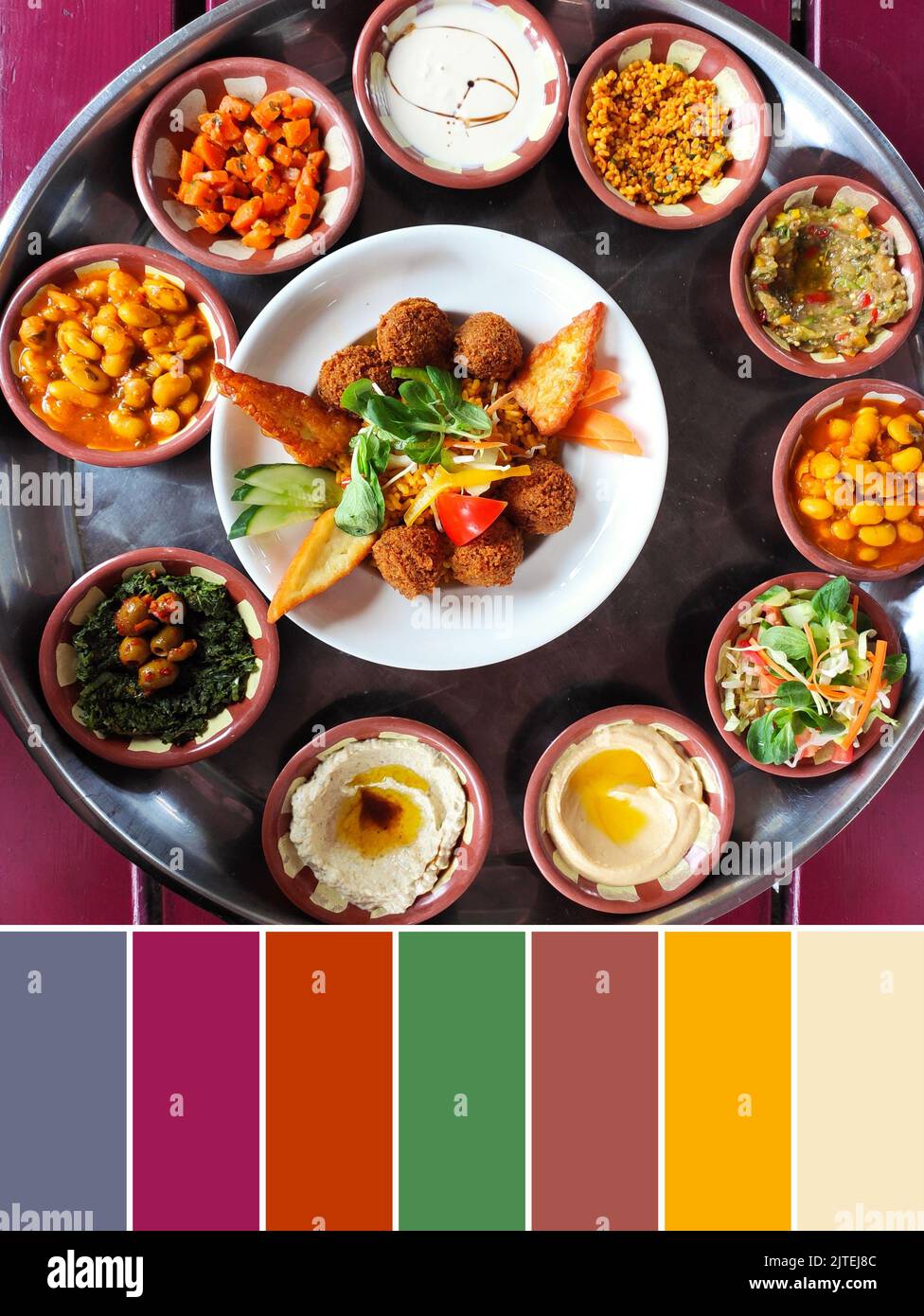 Color matching palette from image of vegetarian Moroccan spread with ...