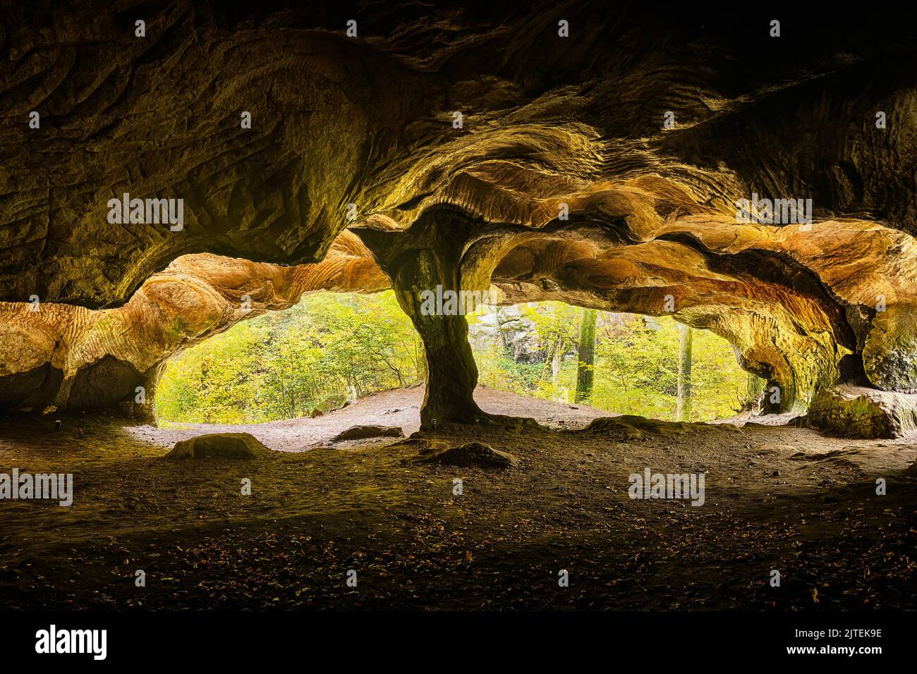 cave in Little Switzerland, Luxembourg, in autumn Stock Photo - Alamy