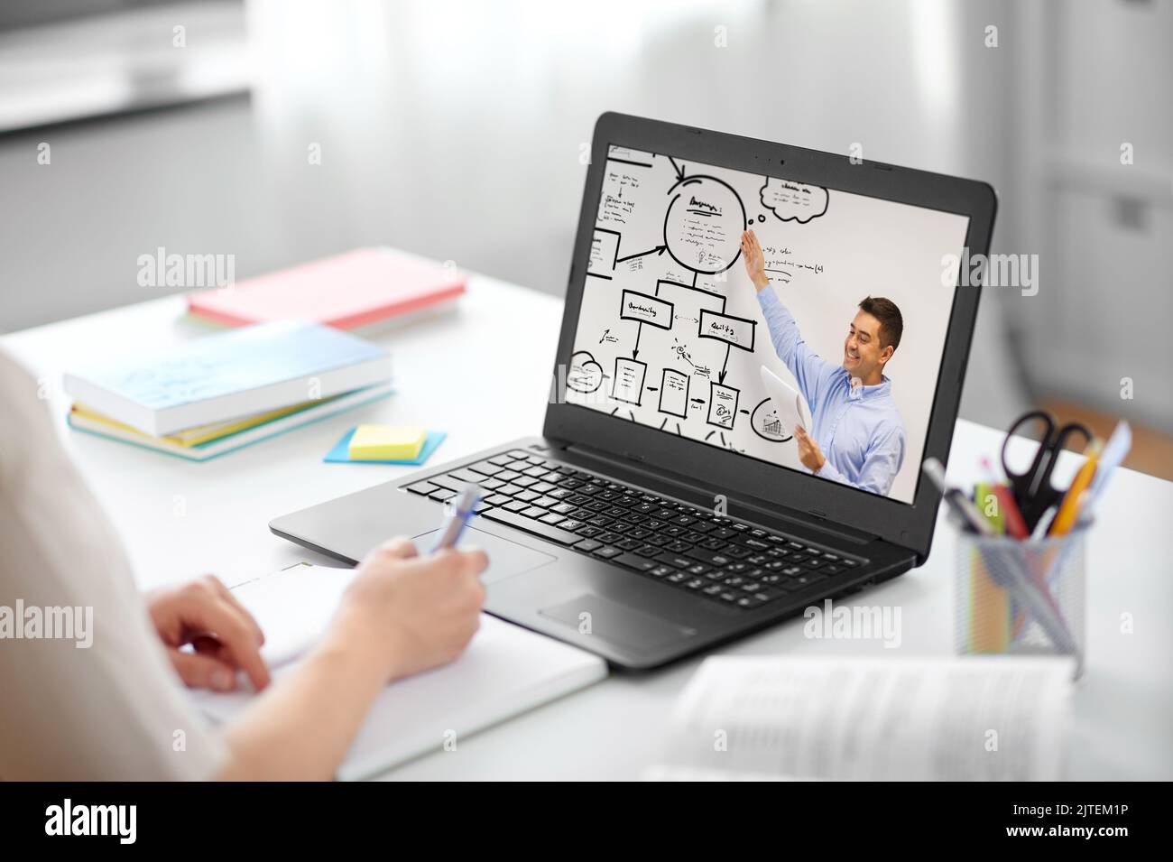 student woman with laptop, notebook and book Stock Photo - Alamy