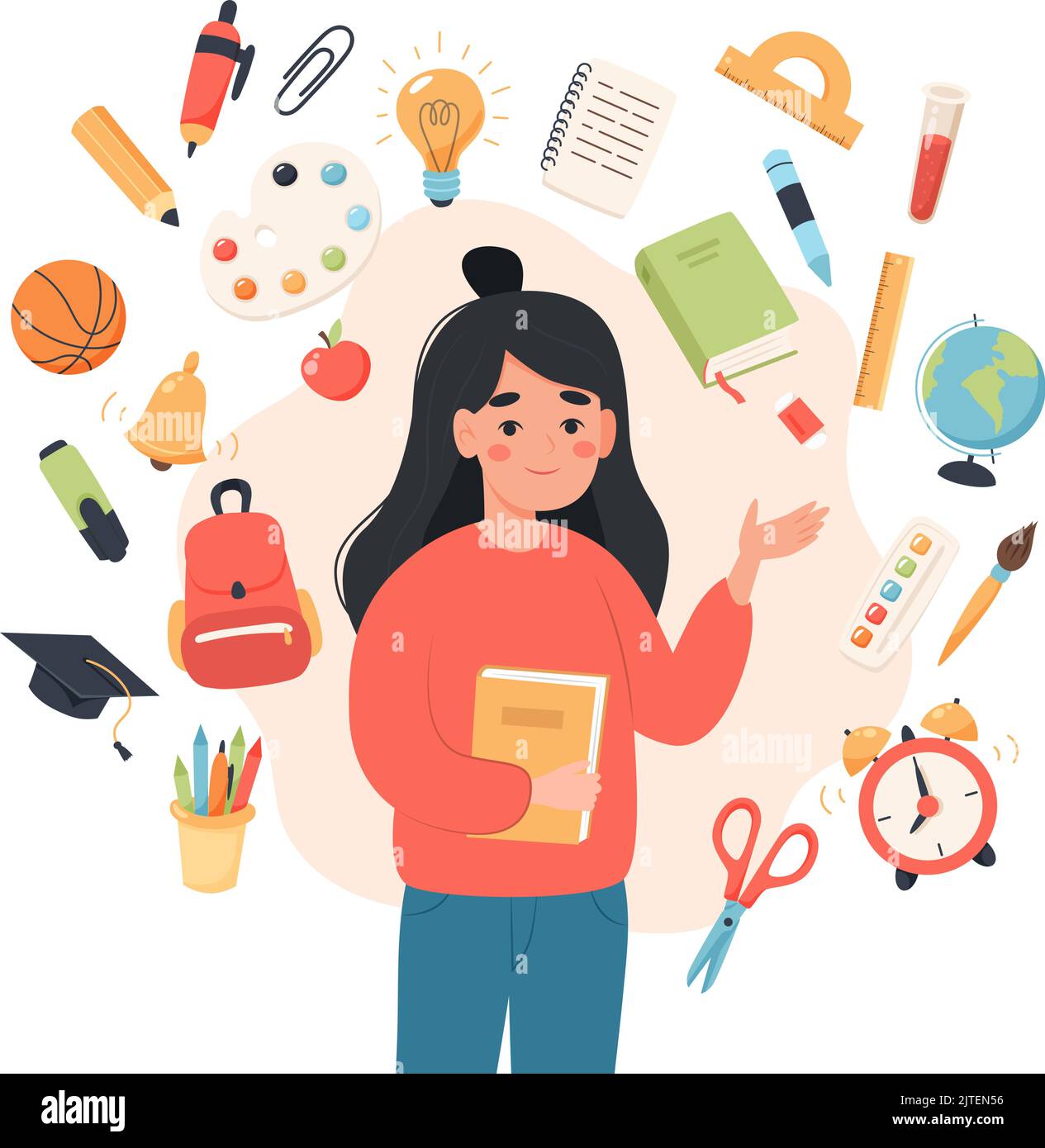 Female teacher with school elements. School and learning concept ...