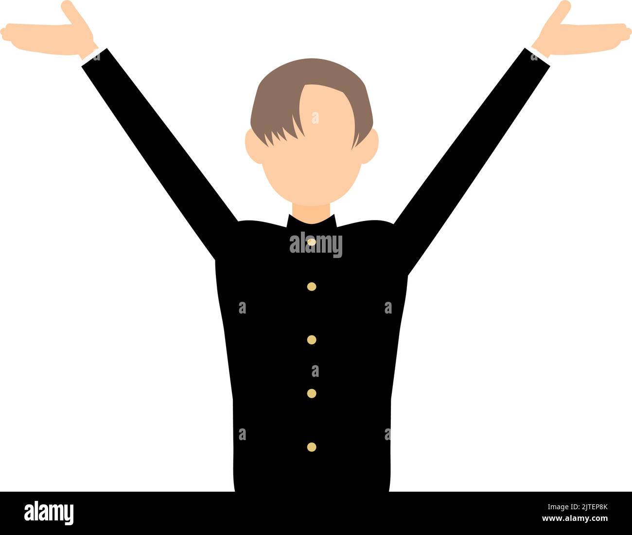 Boy wearing school uniform, Pose with outstretched hands raised Stock ...