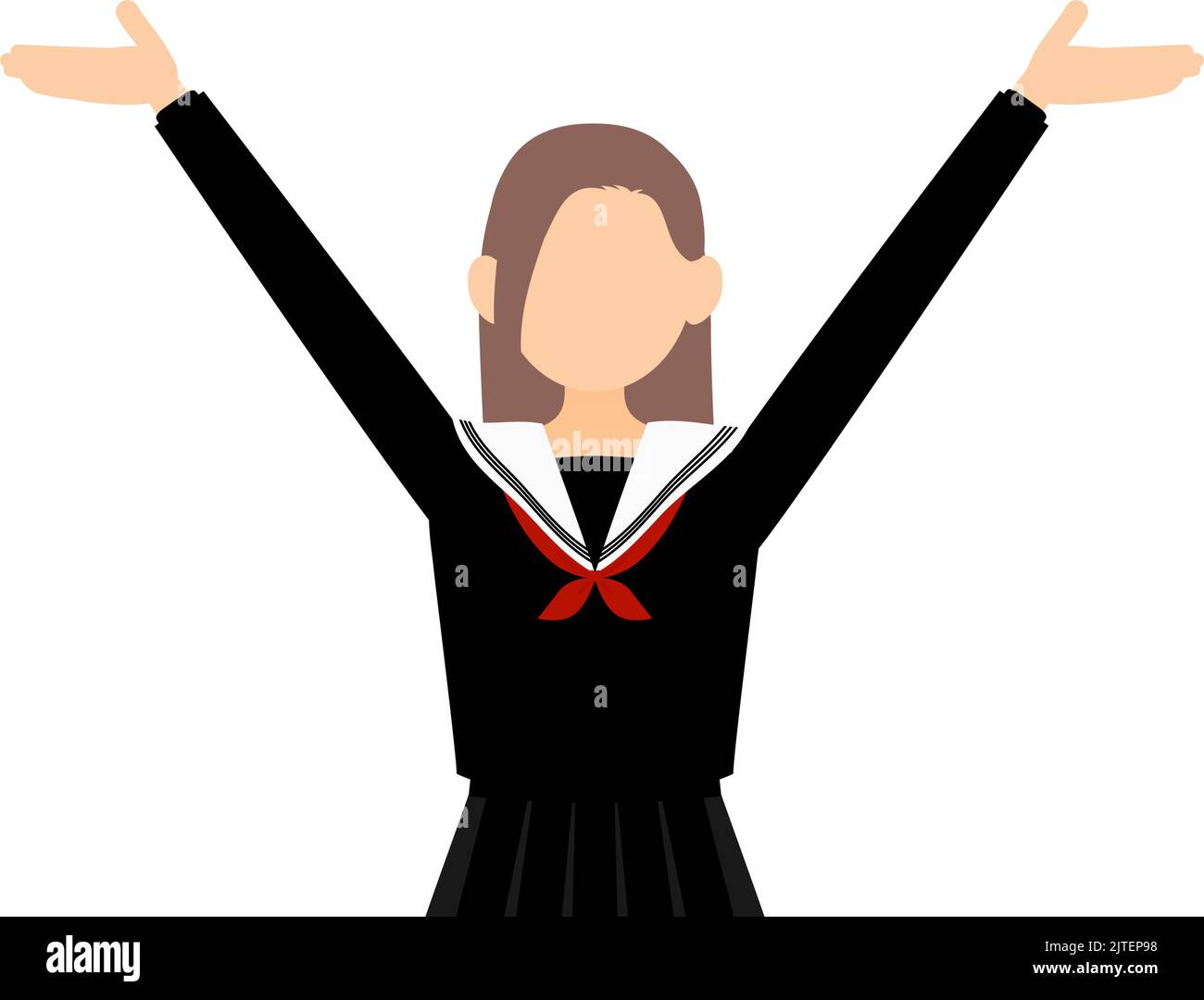 Girl wearing school sailor uniform, Pose with outstretched hands raised ...