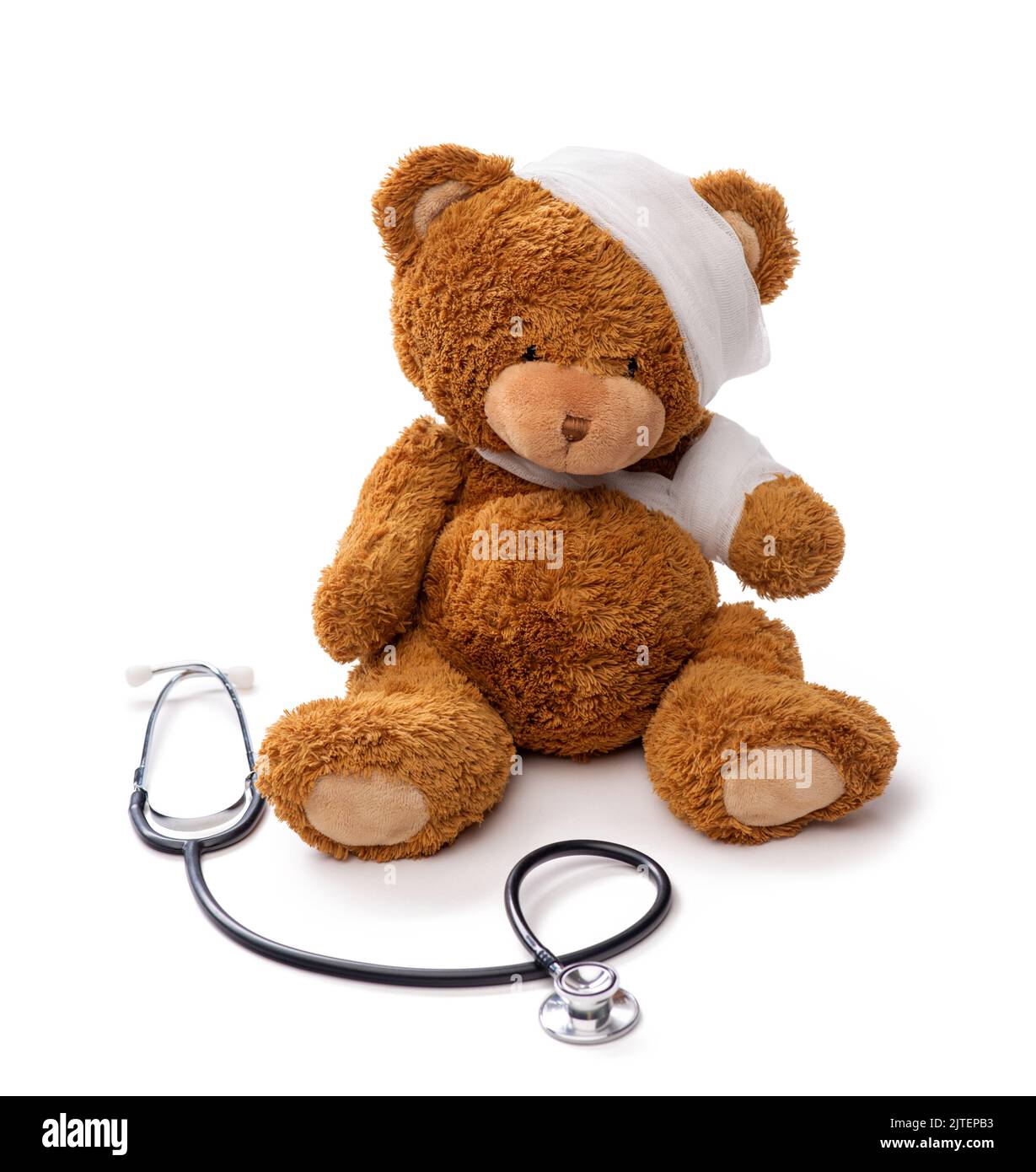 bandaged teddy bear toy with stethoscope Stock Photo - Alamy