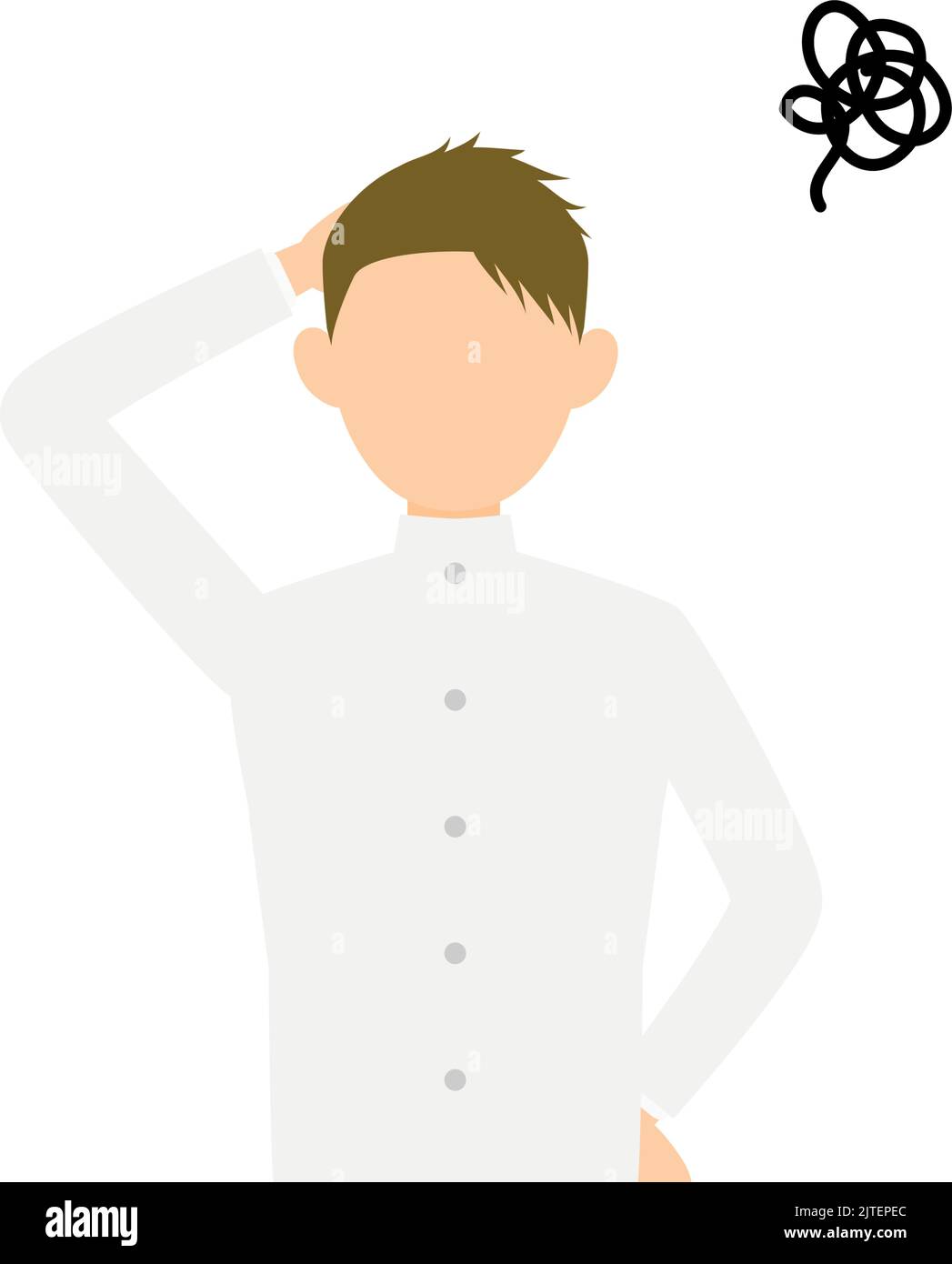 Boy wearing white school uniform, Put his hand on his head in trouble ...