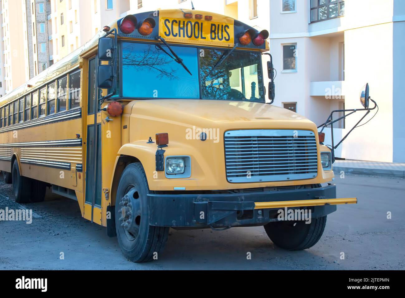 cabin of a city school bus close-up Stock Photo - Alamy