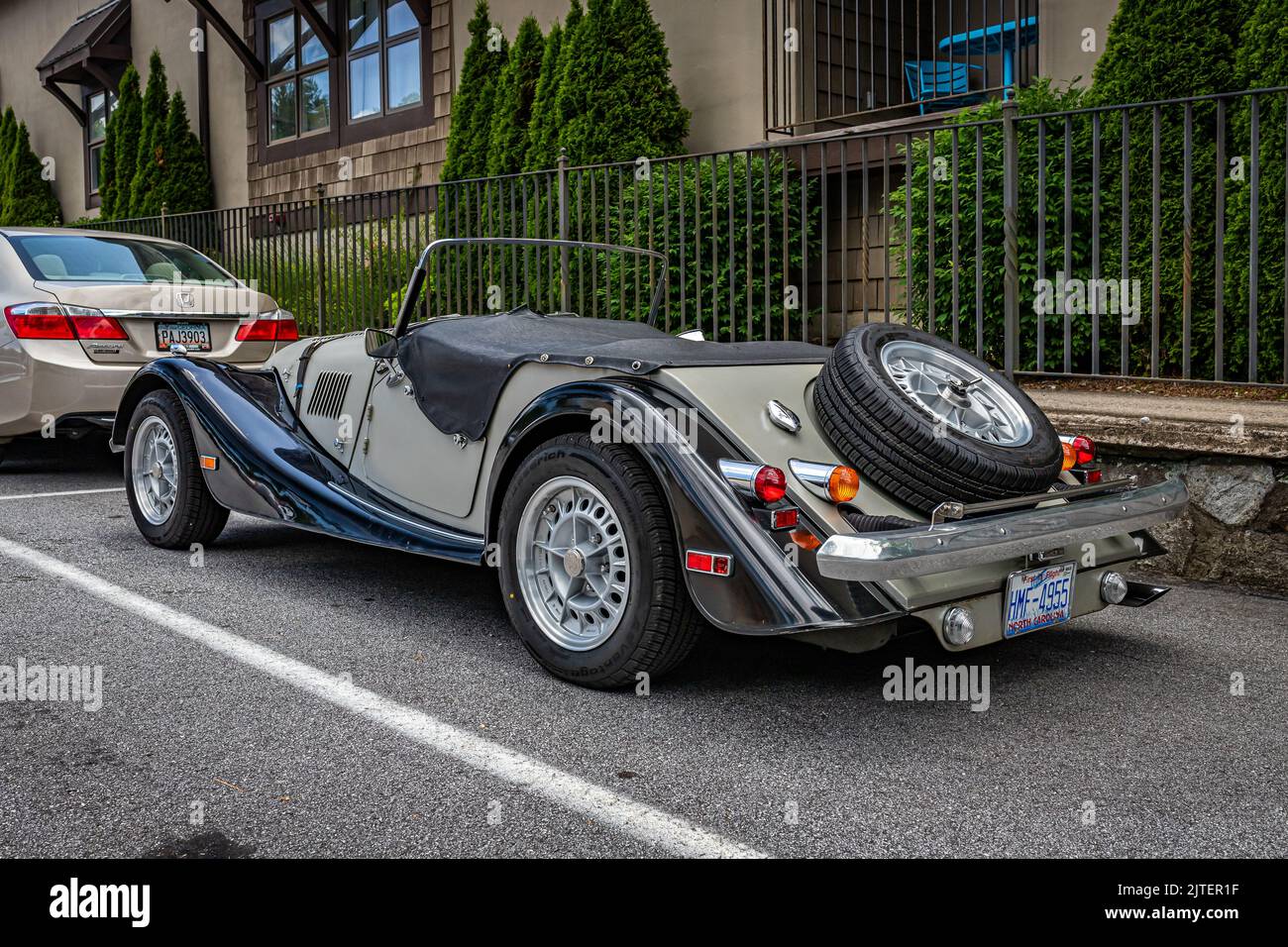 Highlands, NC - June 11, 2022: Low perspective rear corner view of a ...